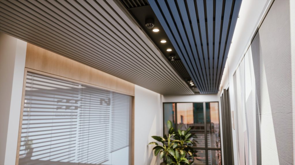 Silk Metal Grille: Microperforated Aluminum Baffles | Material LogIQ